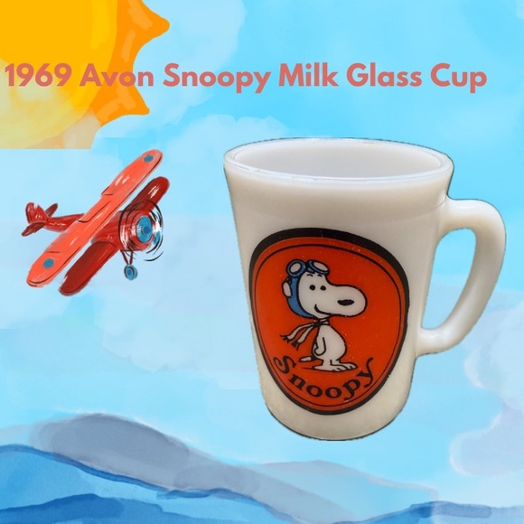 Avon | Dining | 969 Avon The Red Barron Snoopy Flying Aces Milk Glass ...